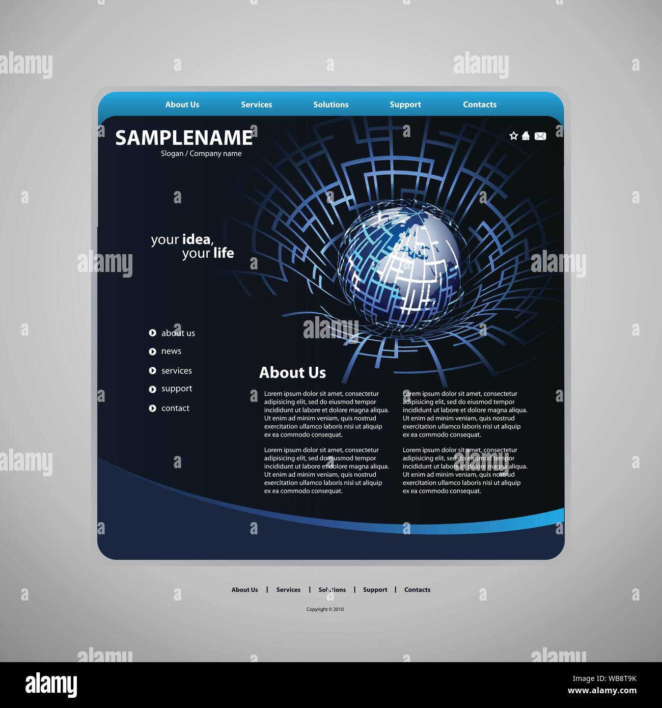 Blue Futuristic Tech Website Design Template with Earth Globe in Curved ...