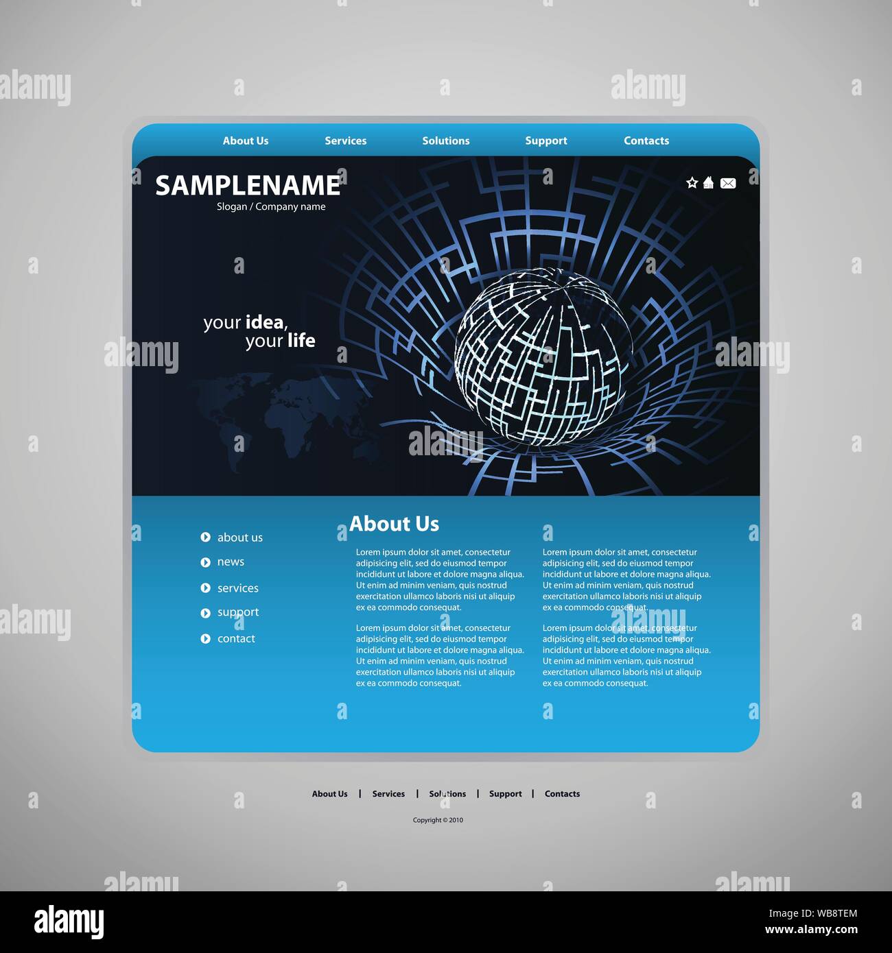 Blue Website Template with Sphere in Curved Space Design in Freely ...