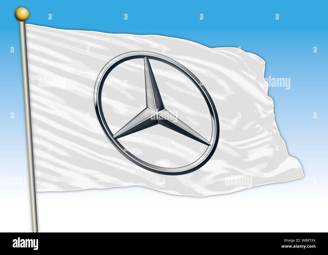 Mercedes Benz car industrial group, flag with logo, illustration Stock ...