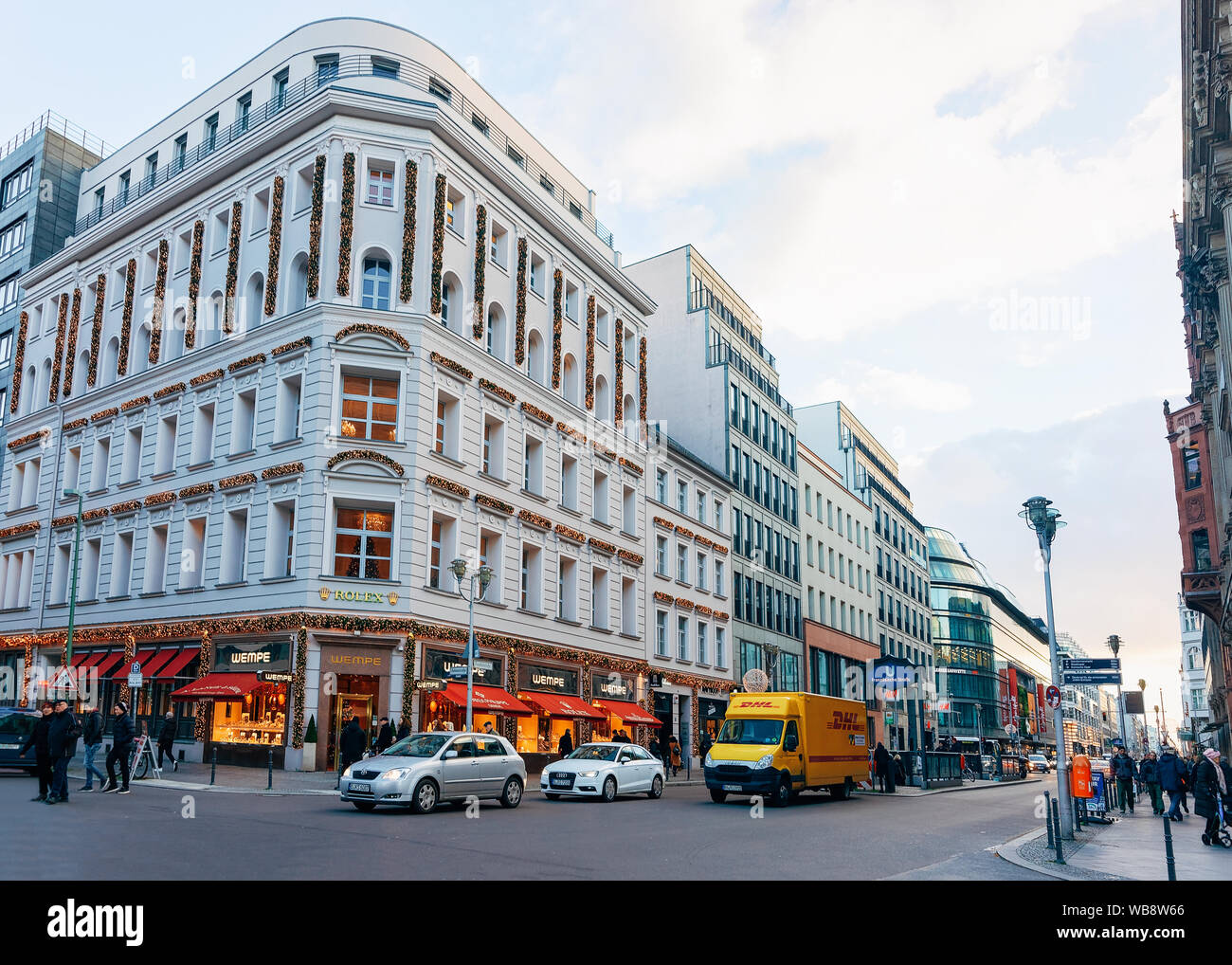Berlin, Germany - December 8, 2017: View on road with cars and street ...