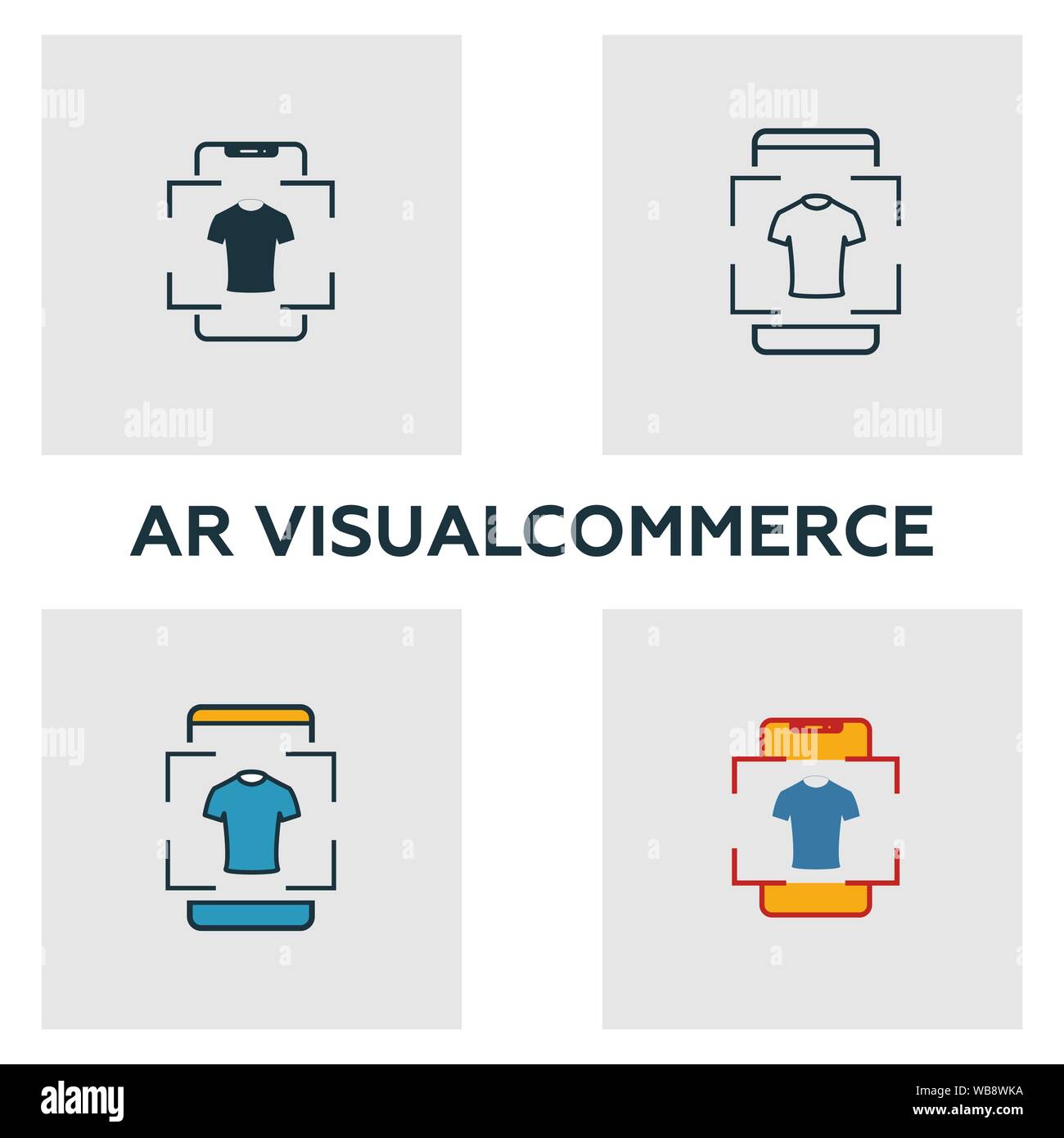 Augmented Reality Commerce icon set. Four elements in diferent styles ...