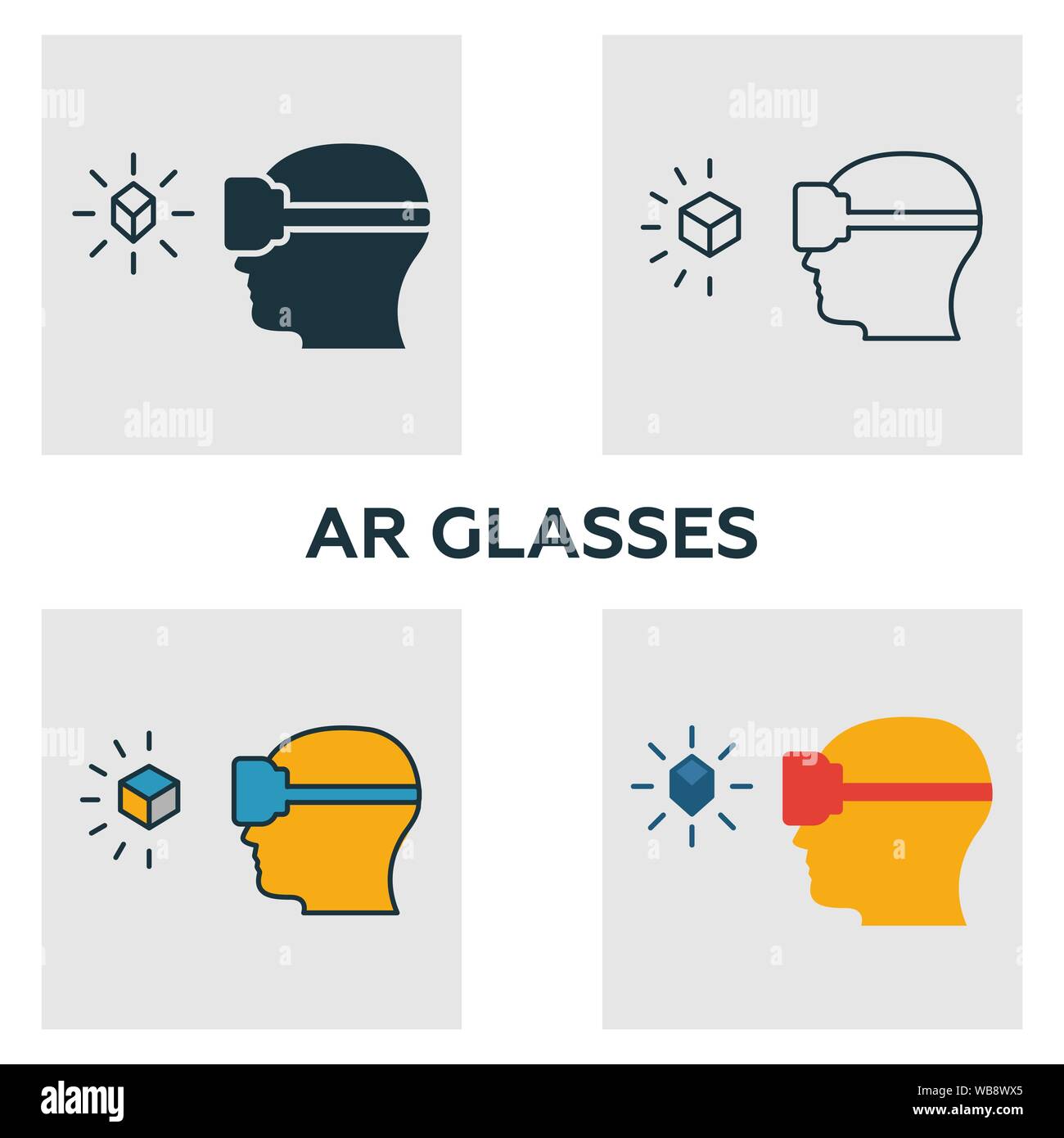 Augmented Reality Glasses Icon Set Four Elements In Diferent Styles From Visual Device Icons