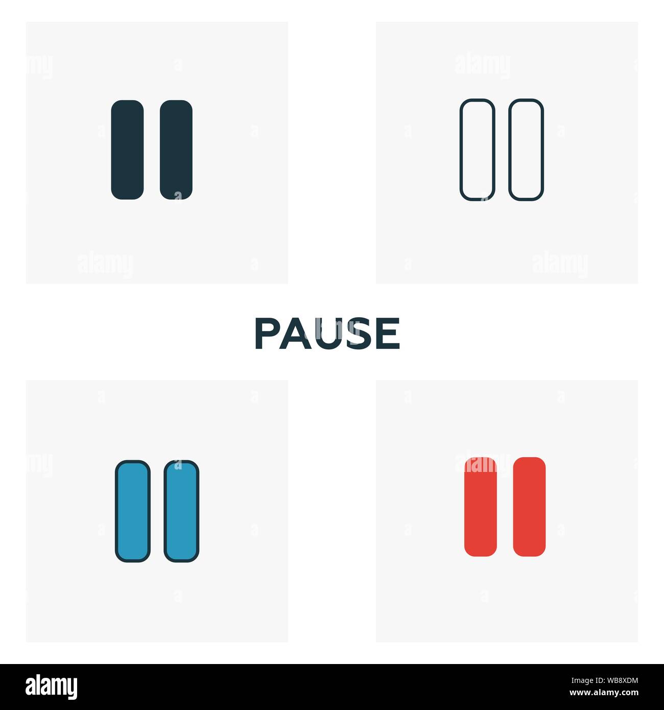 Pause icon set. Four elements in diferent styles from audio buttons ...