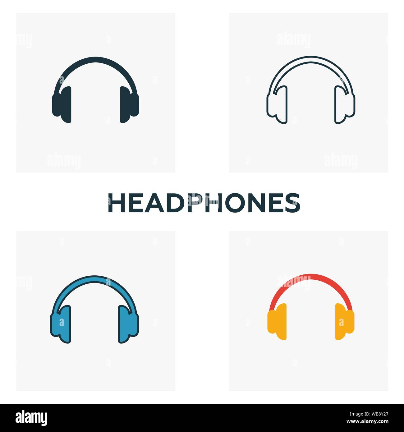 Headphones icon set. Four elements in diferent styles from audio ...
