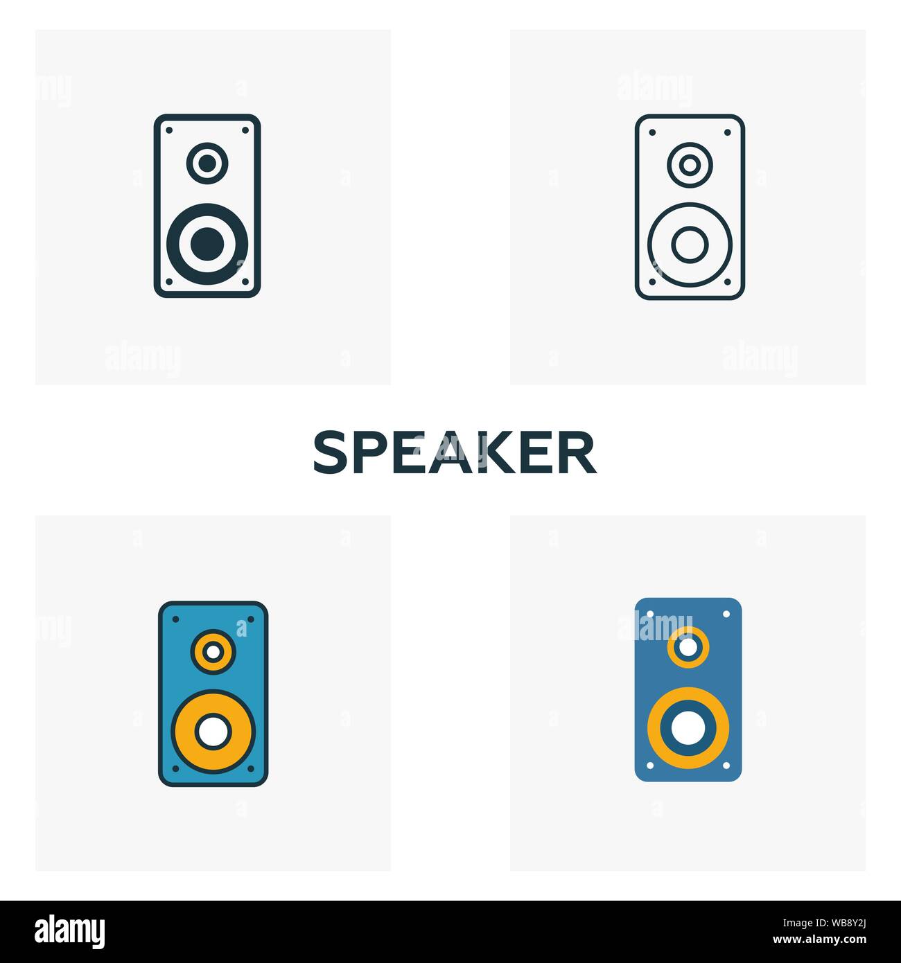 Speaker icon set. Four elements in diferent styles from audio buttons ...