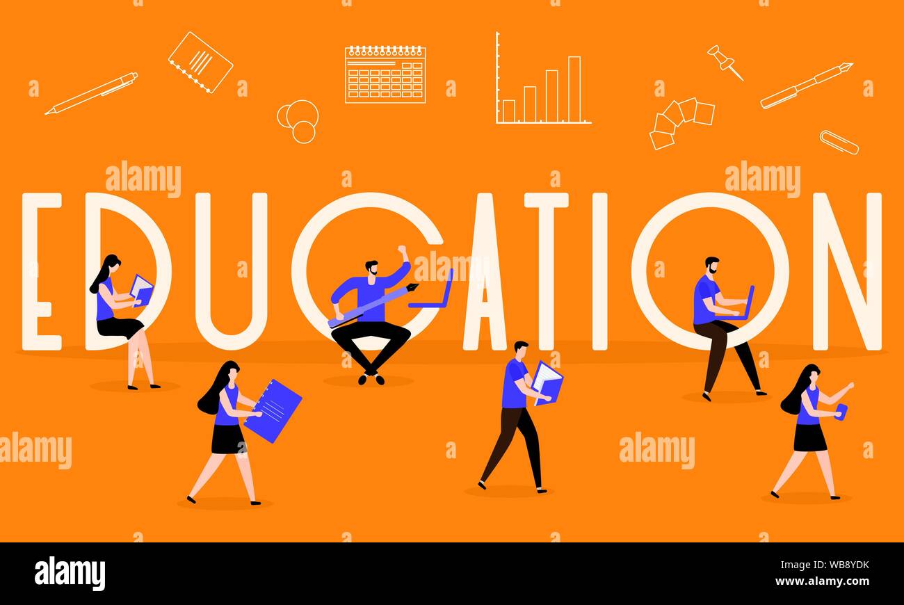 Vector illustration with inscription education, folders, studying ...