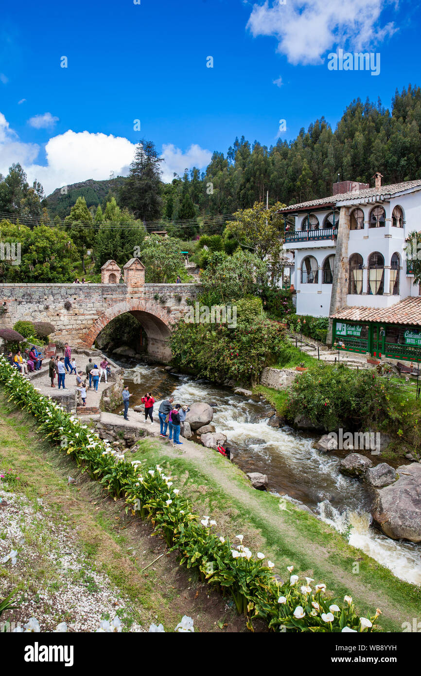 MONGUI, COLOMBIA - AUGUST, 2019: Tourists visiting the Royal Bridge of ...