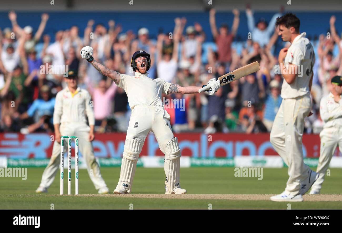 England's Ben Stokes celebrates winning the third Ashes Test match at ...