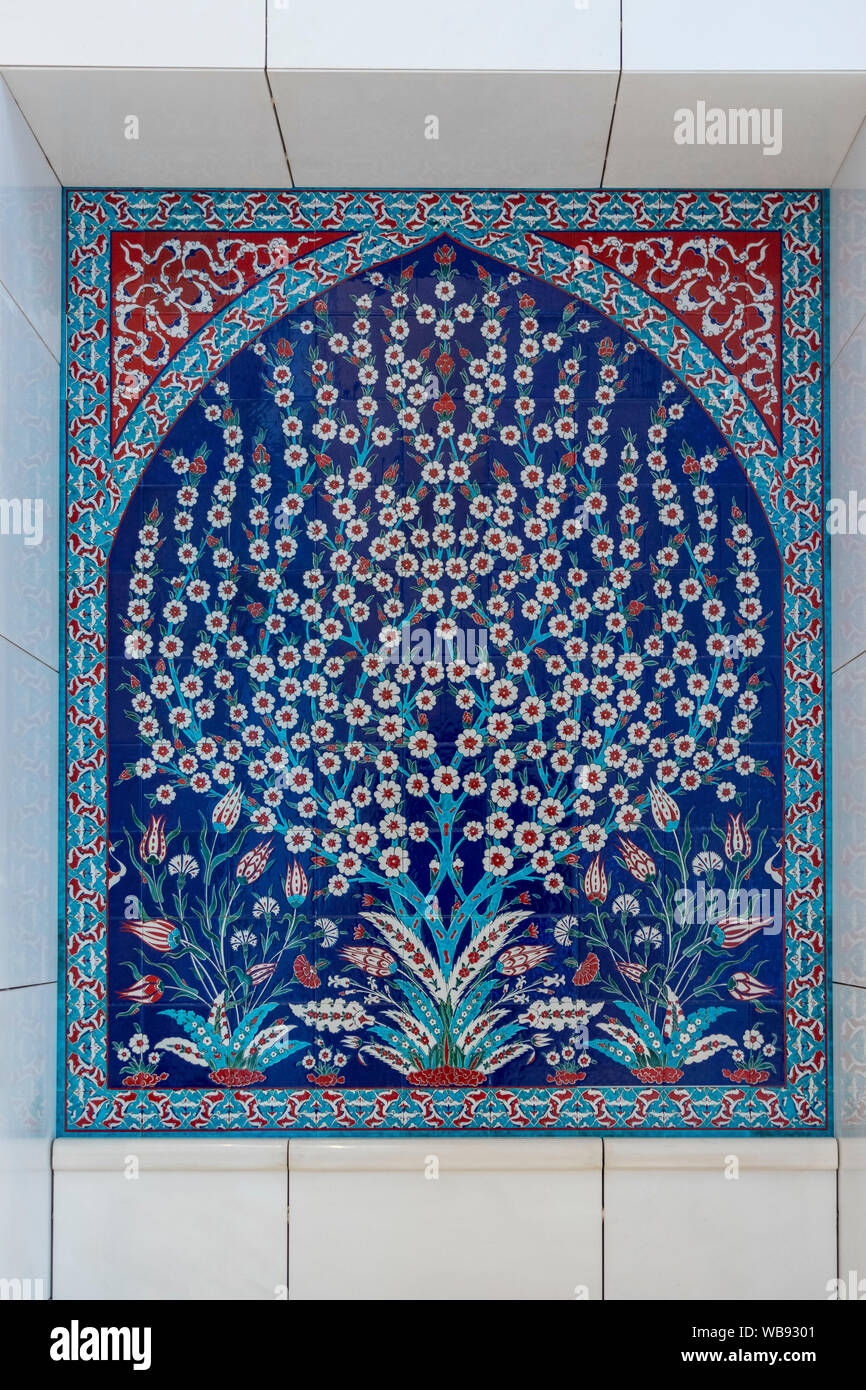 imitation Iznik tile panel in courtyard arcade, Sheikh Zayed Grand ...