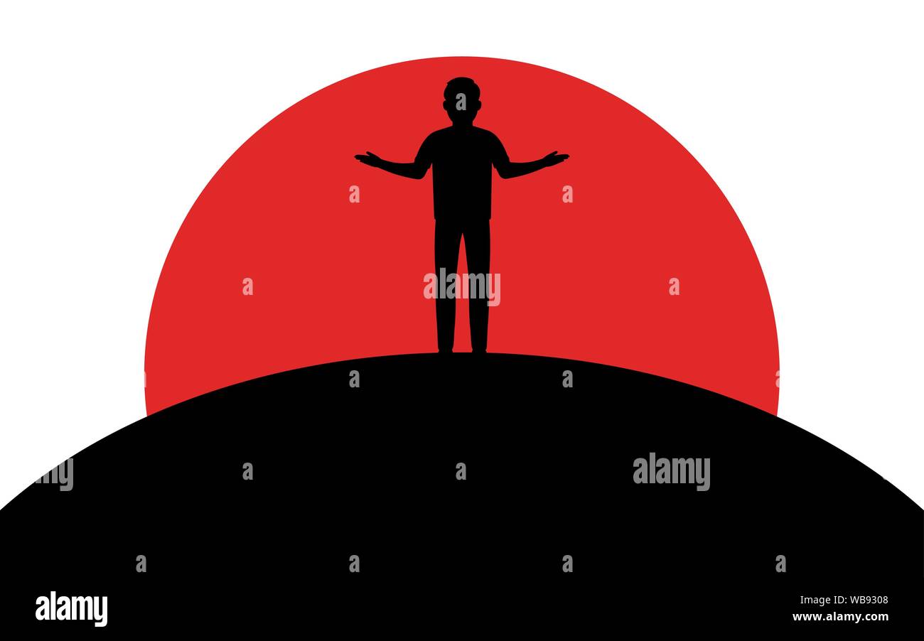 A man shrugs, a guy stands on a hill, sunset, silhouette art image ...