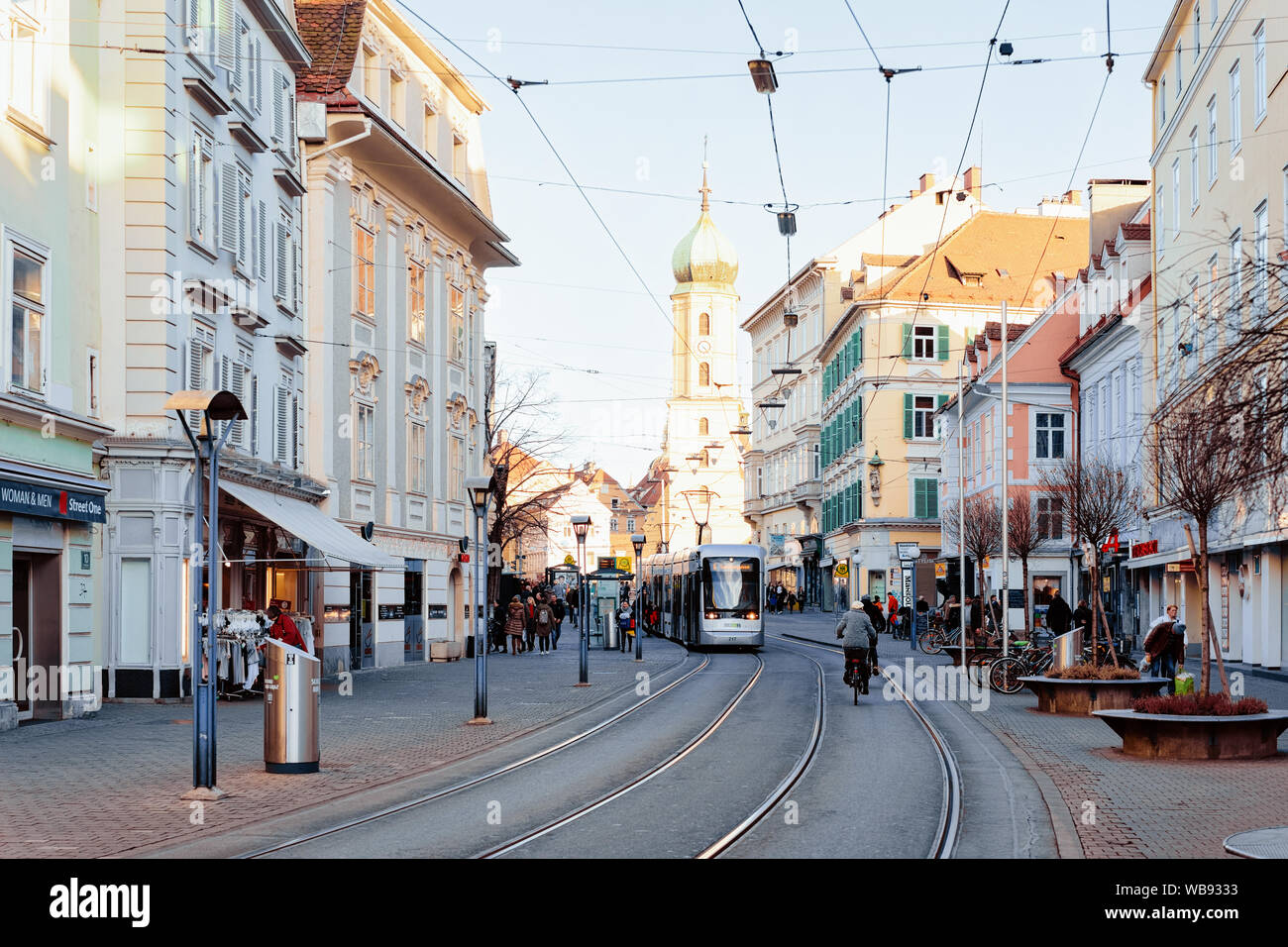 Graz, Austria - February 16, 2019: Street view with Franziskanerkirche ...