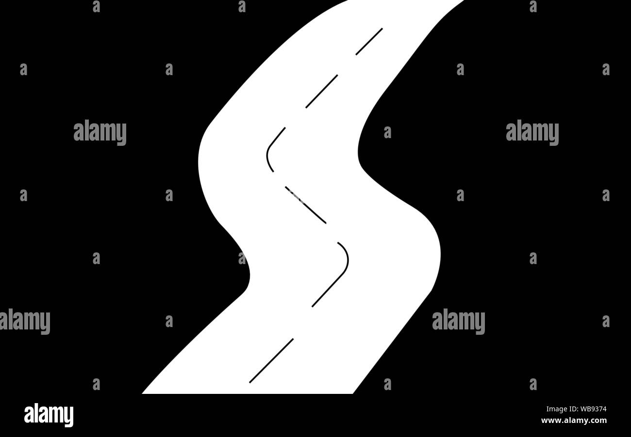 Wavy road, silhouette art image, vector illustration isolated on black ...