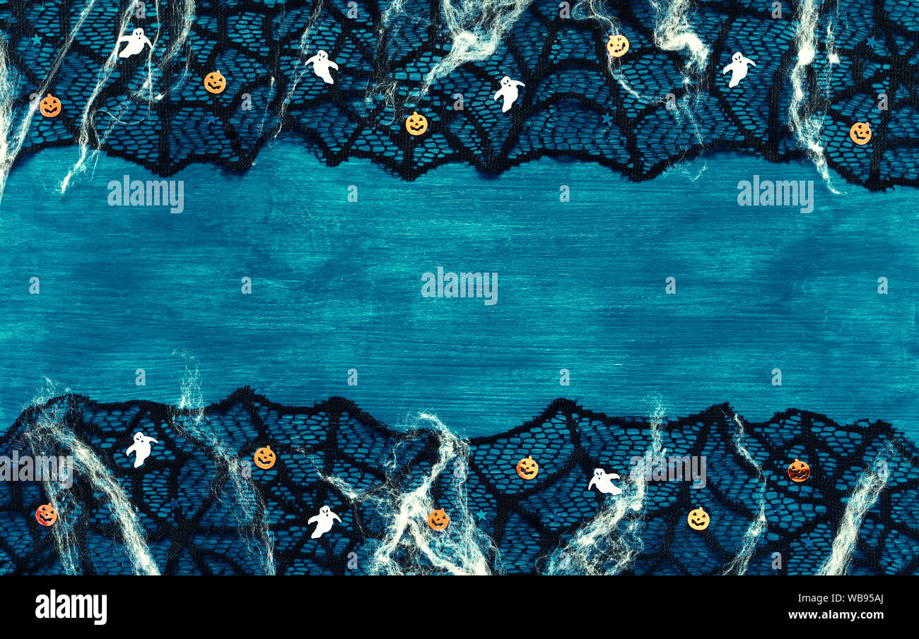 Halloween background - border with spider web, spiders and smiling jack ...