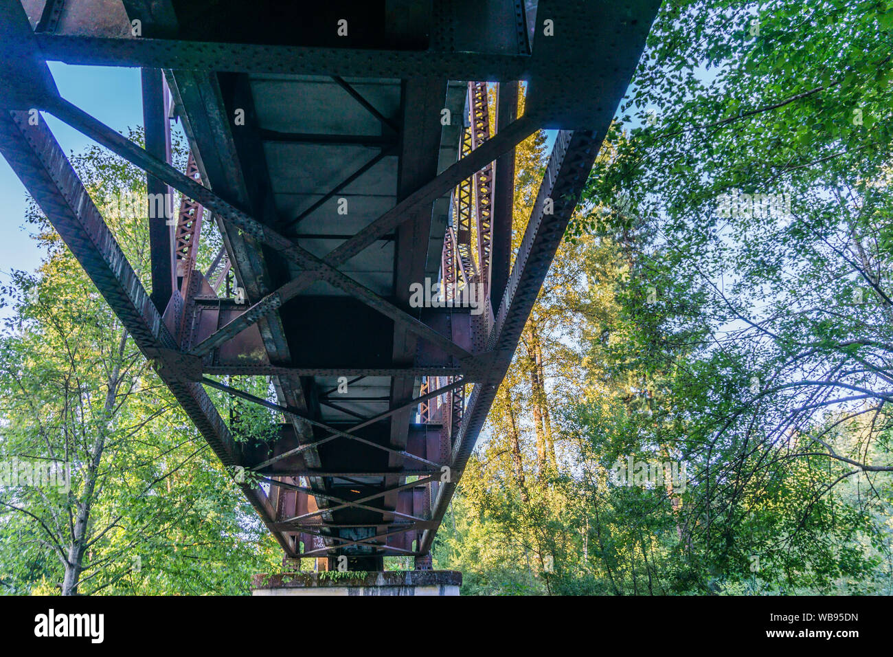 A close-up shot of a old metal bridge along the Cedar River Trail in ...