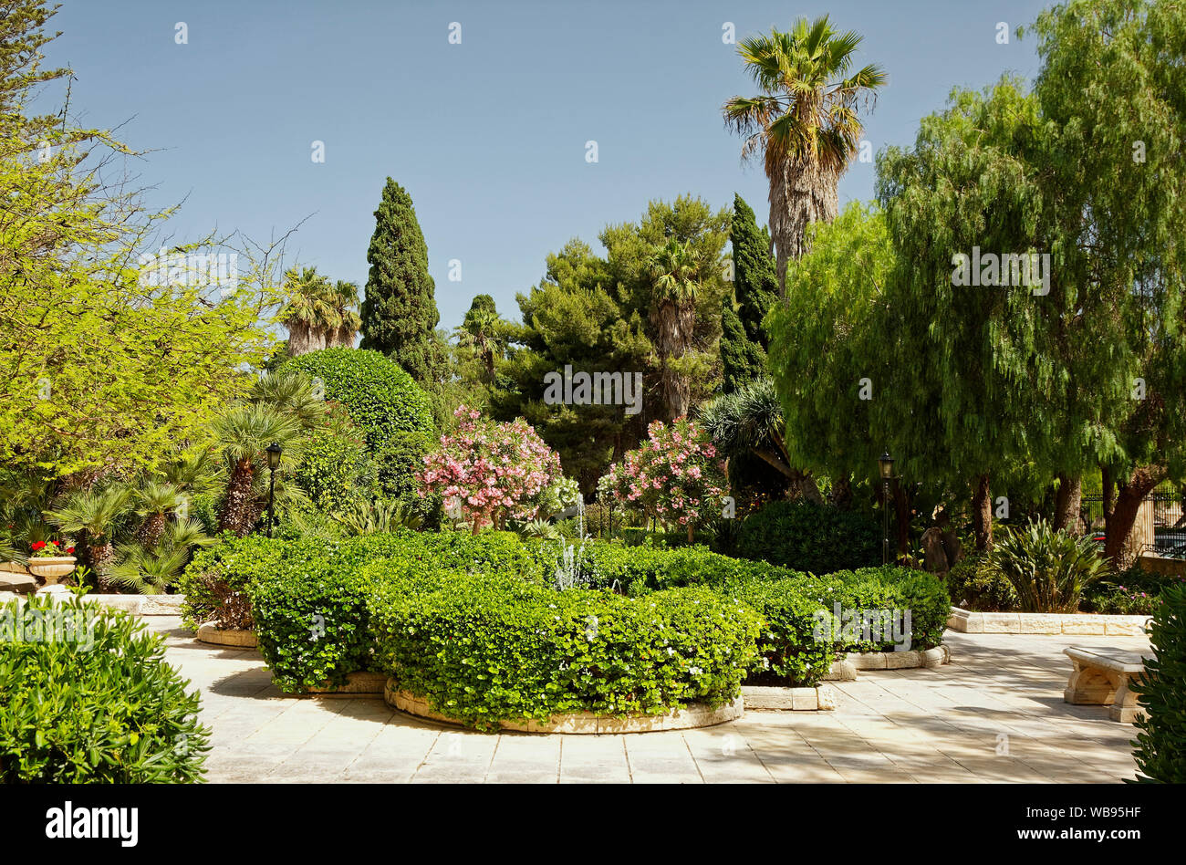 garden, stone walking path, trees, shrubs, flowers, tranquil, small ...