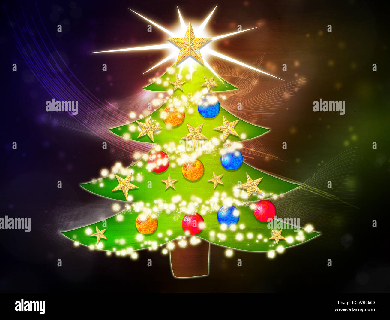 Abstract background with decorated cartoon Christmas tree Stock Photo ...
