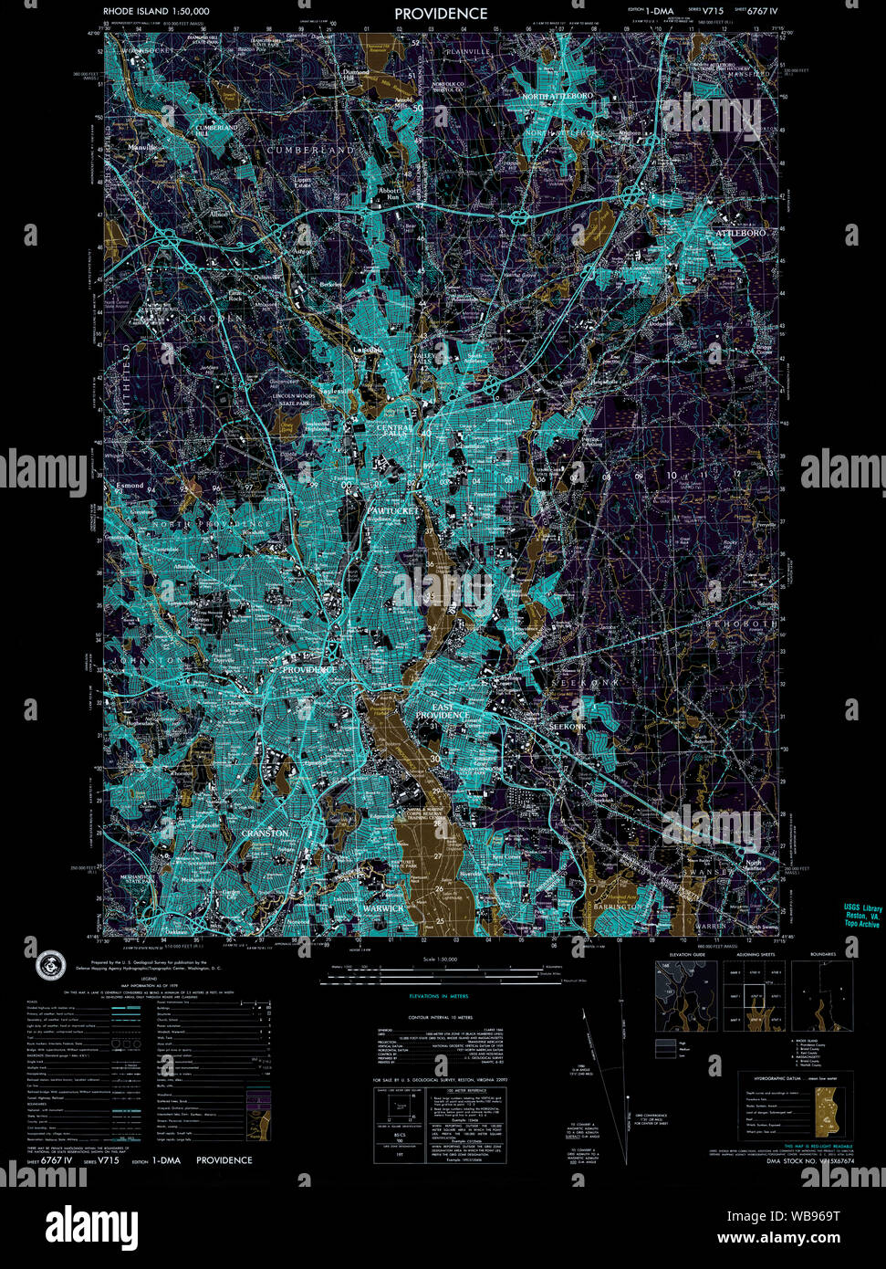 USGS TOPO Map Rhode Island RI Providence 353466 1979 50000 Inverted ...