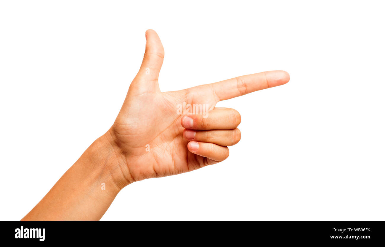 Woman's hand making shooting gun, gesture. hand pistol gesture on ...