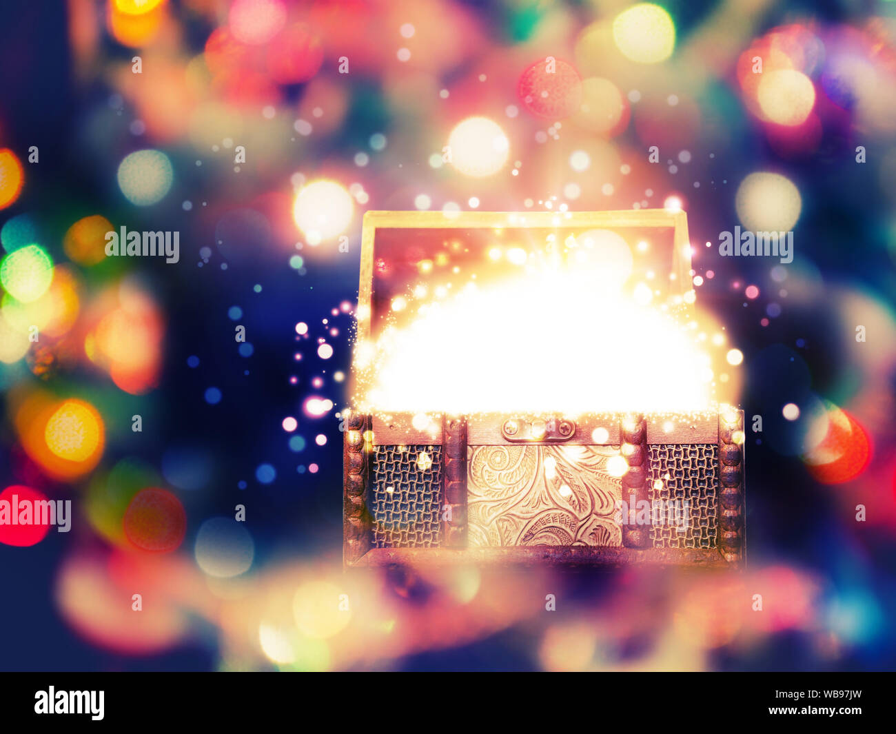 Decorative fantasy magic box with glowing sparkles Stock Photo - Alamy