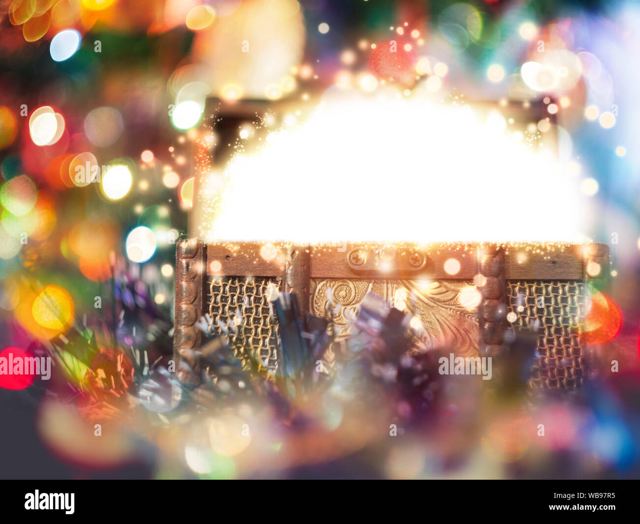 Decorative fantasy magic box with glowing sparkles Stock Photo - Alamy