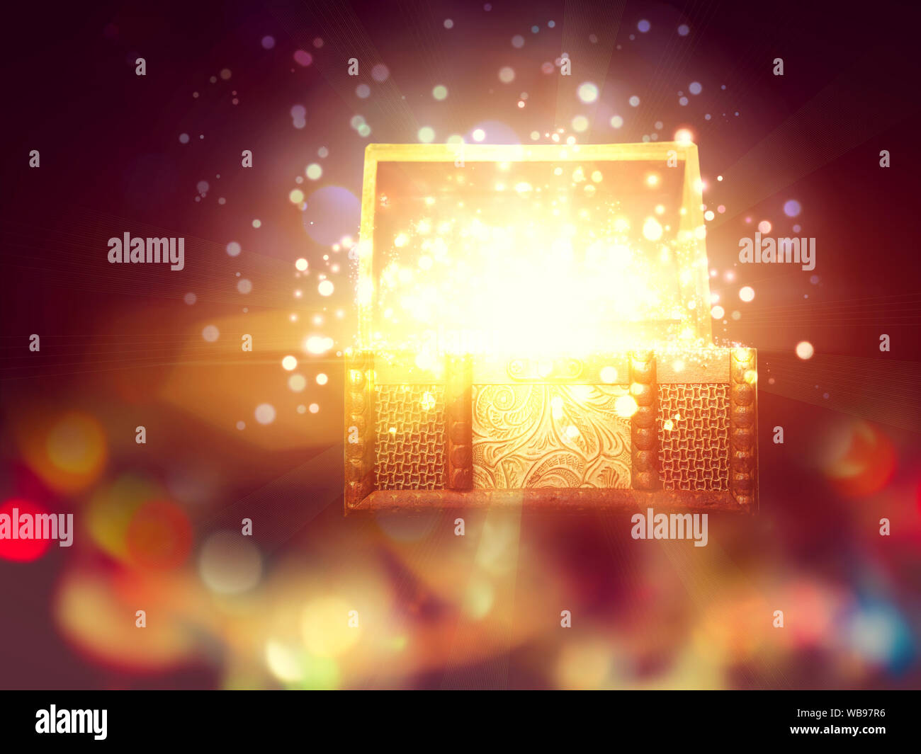 Decorative fantasy magic box with glowing sparkles Stock Photo - Alamy