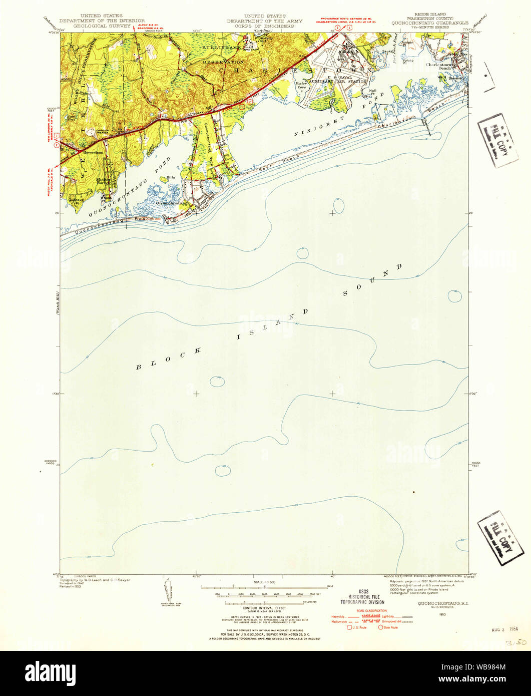 USGS TOPO Map Rhode Island RI Quonochontaug 353450 1953 31680 ...