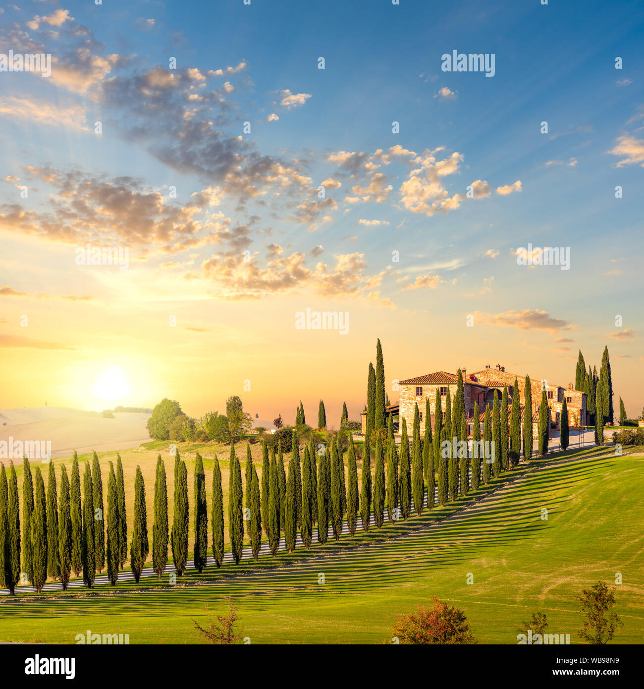 Amazing landscape background of Tuscany nature at sundown time ...
