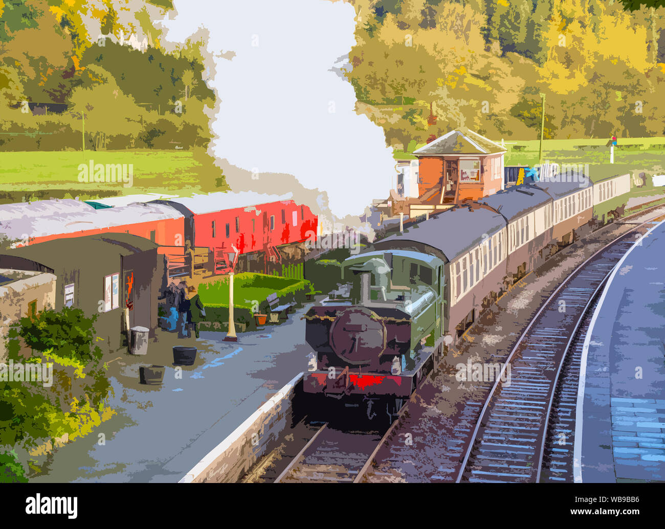 Travel poster from a photograph of the Llangollen Railway at Carrog ...