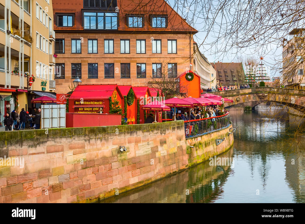 Nuremberg, Germany - December 24, 2016: Christmas market with kiosks ...