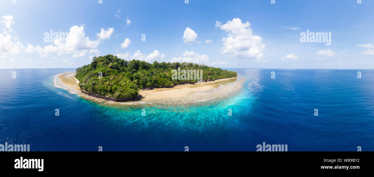 Aerial view tropical beach island reef caribbean sea. Indonesia ...