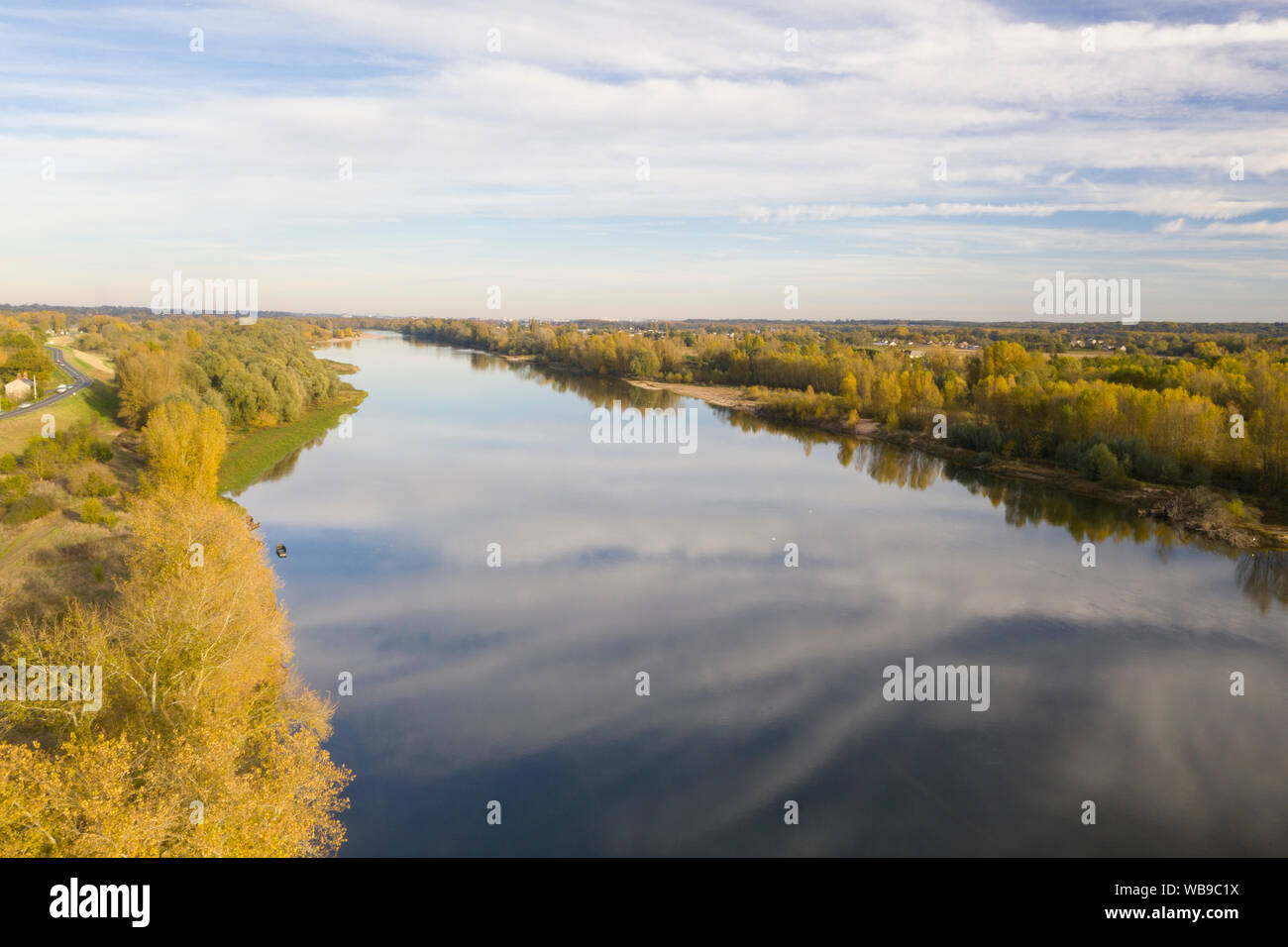 Aerial of the Loire river near to Luynes, Centre, France Stock Photo ...