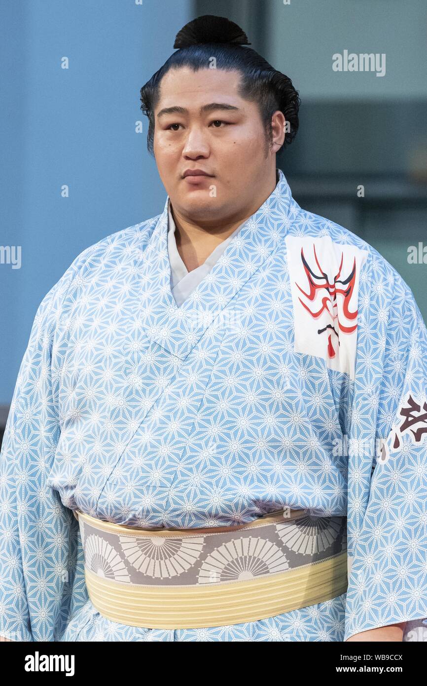 Tokyo, Japan. 25th Aug, 2019. Sumo wrestler Endo Shota attends a talk ...