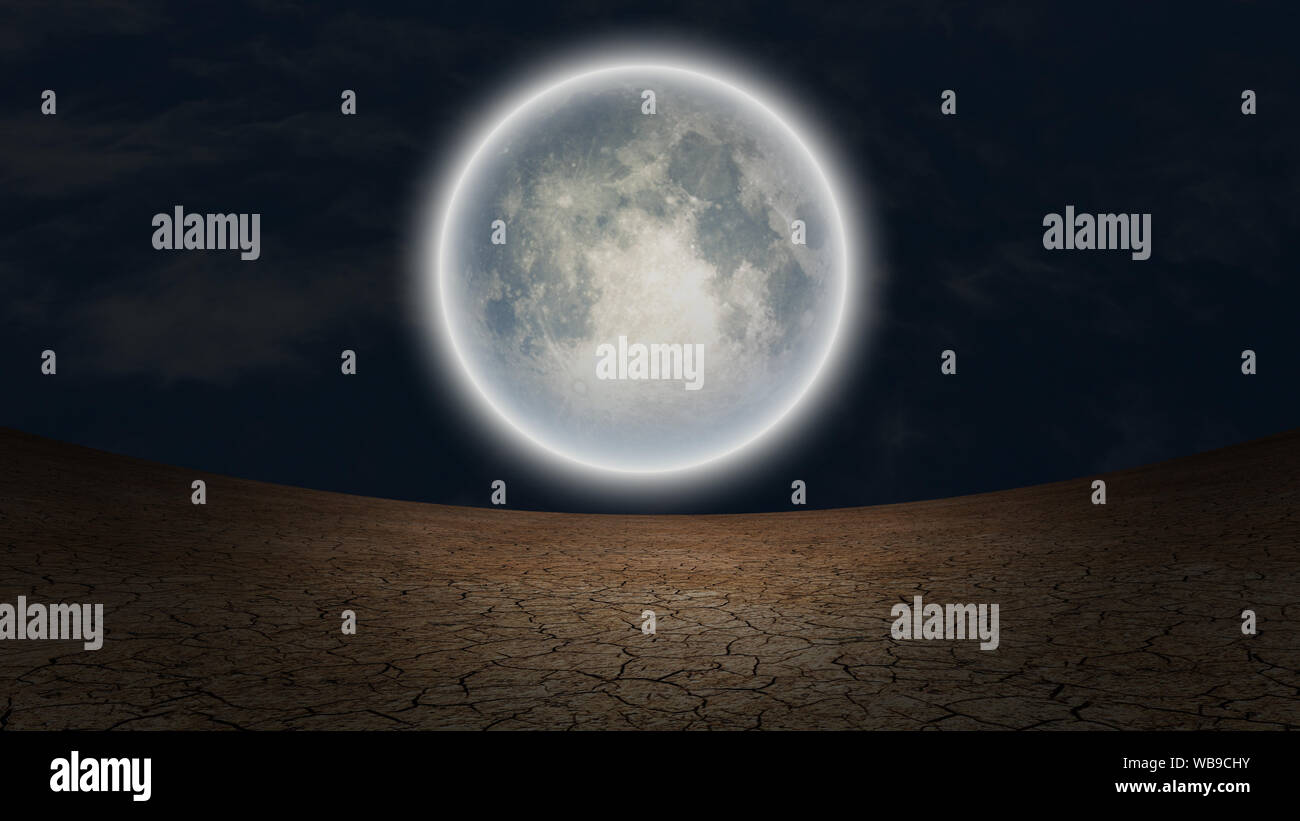 Surrealism. Full moon over arid land Stock Photo - Alamy