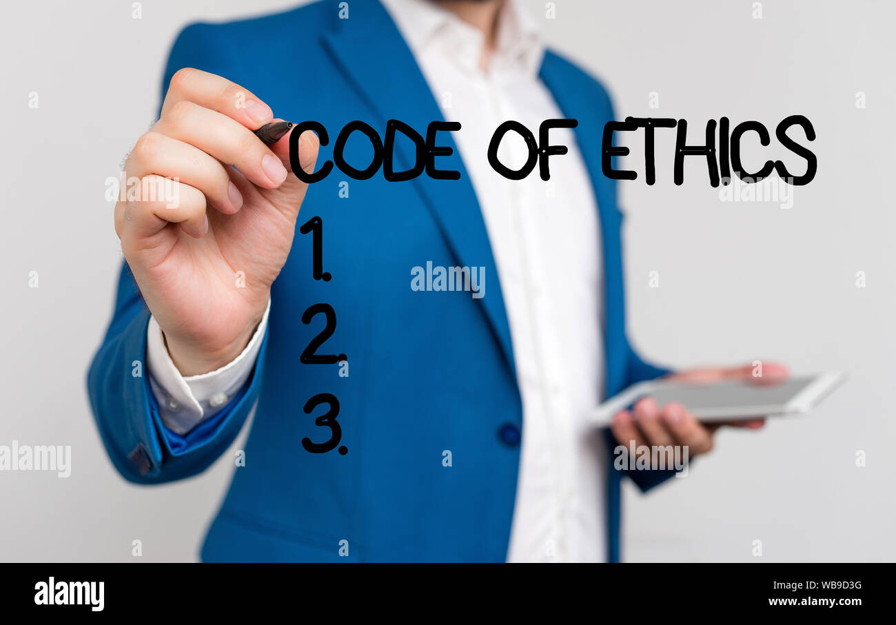 Conceptual hand writing showing Code Of Ethics. Concept meaning basic ...