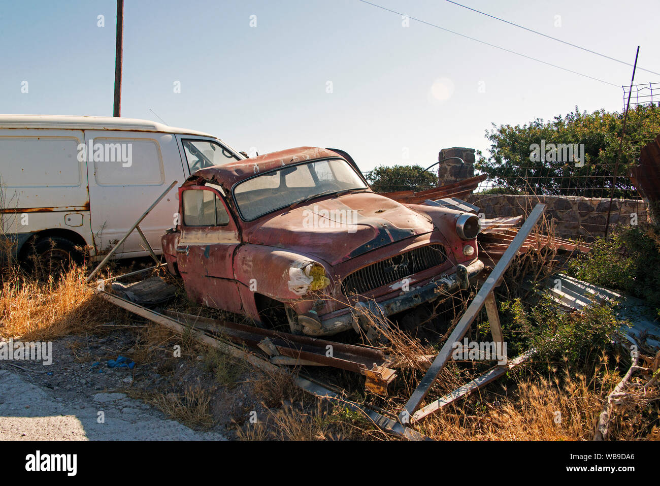 Wrecked and abandoned cars in the island of Patmos, Greece Stock Photo ...