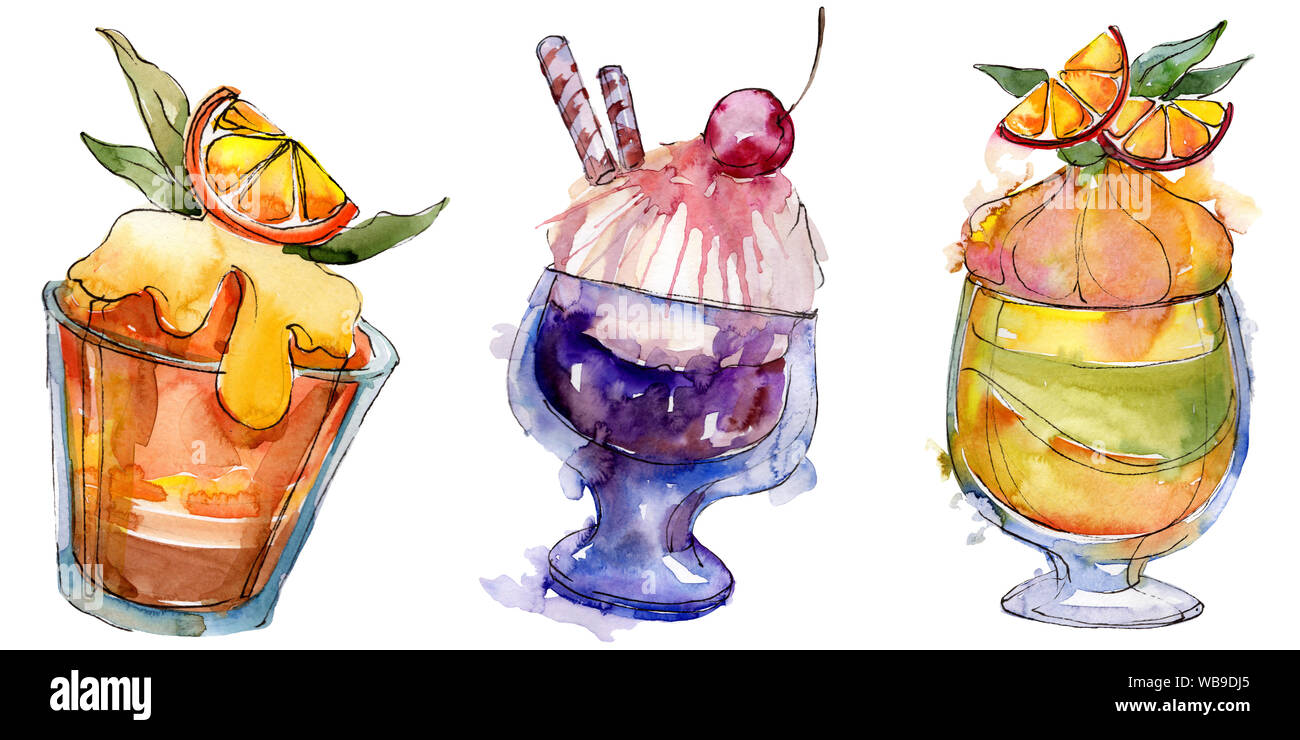 Tasty ice cream in a watercolor style. Aquarelle sweet dessert ...