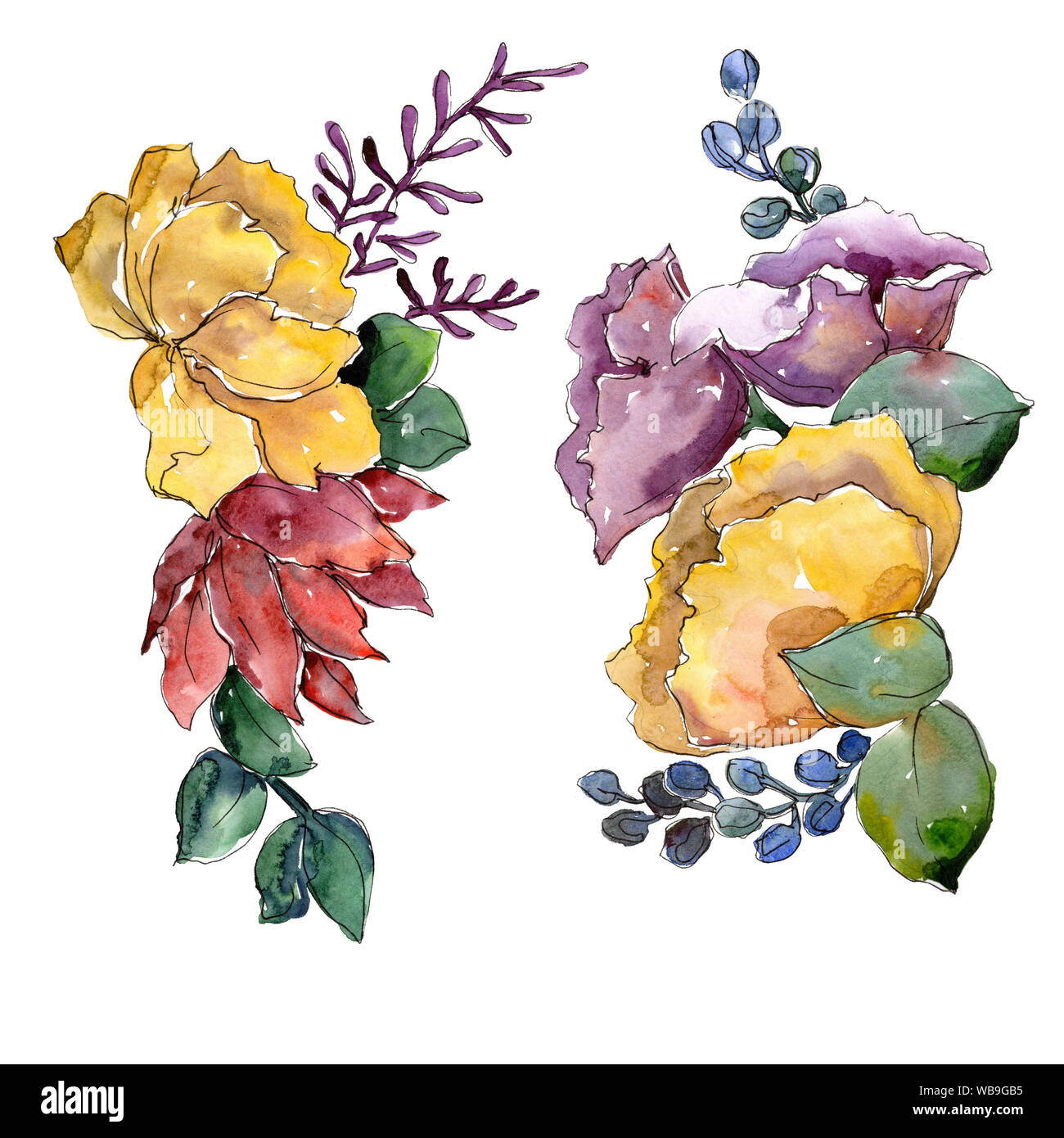 Bouquet floral botanical flowers. Watercolor background illustration ...