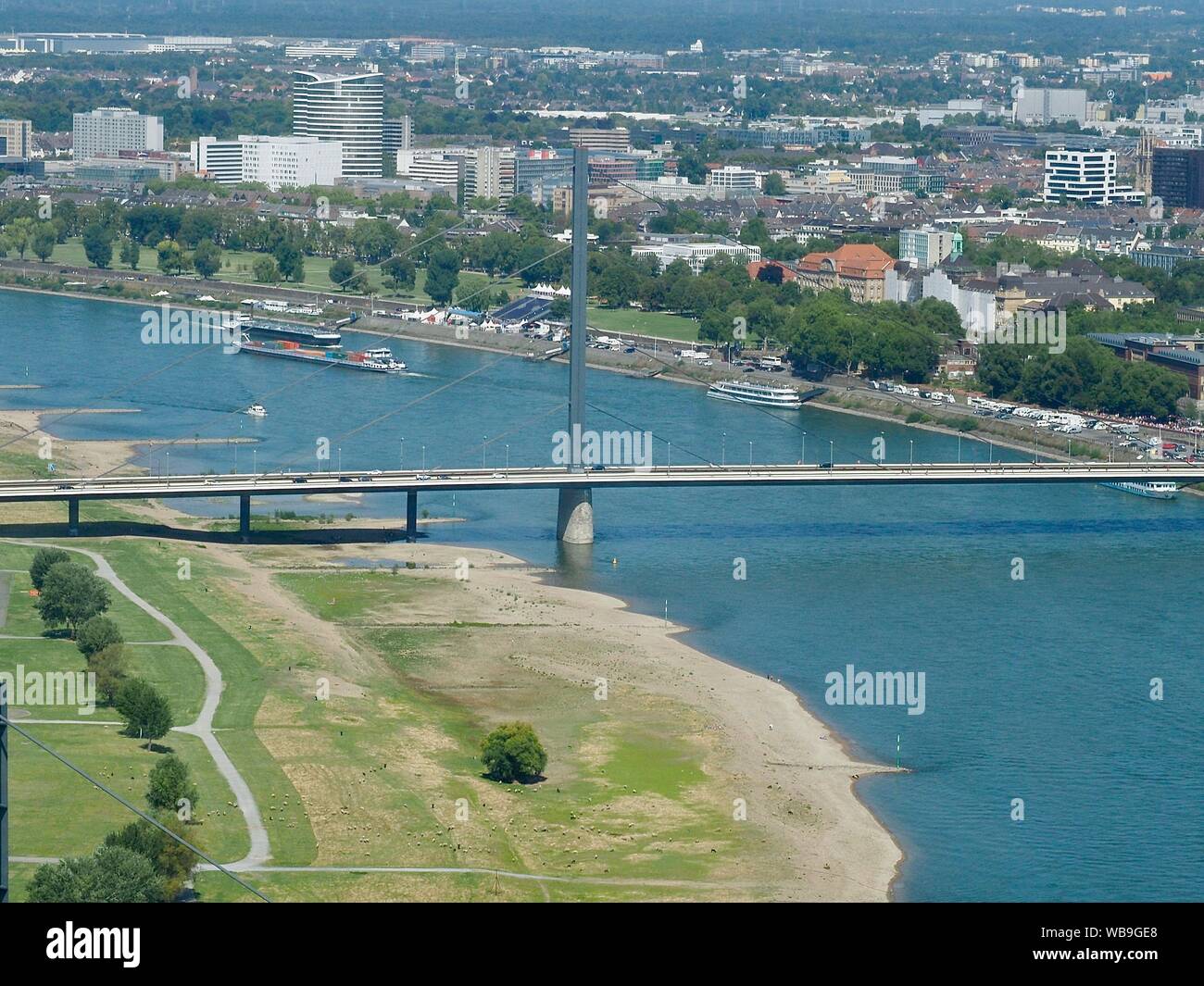 Aerial view of Duesseldorf in Germany seen from the Rhine tower at the ...