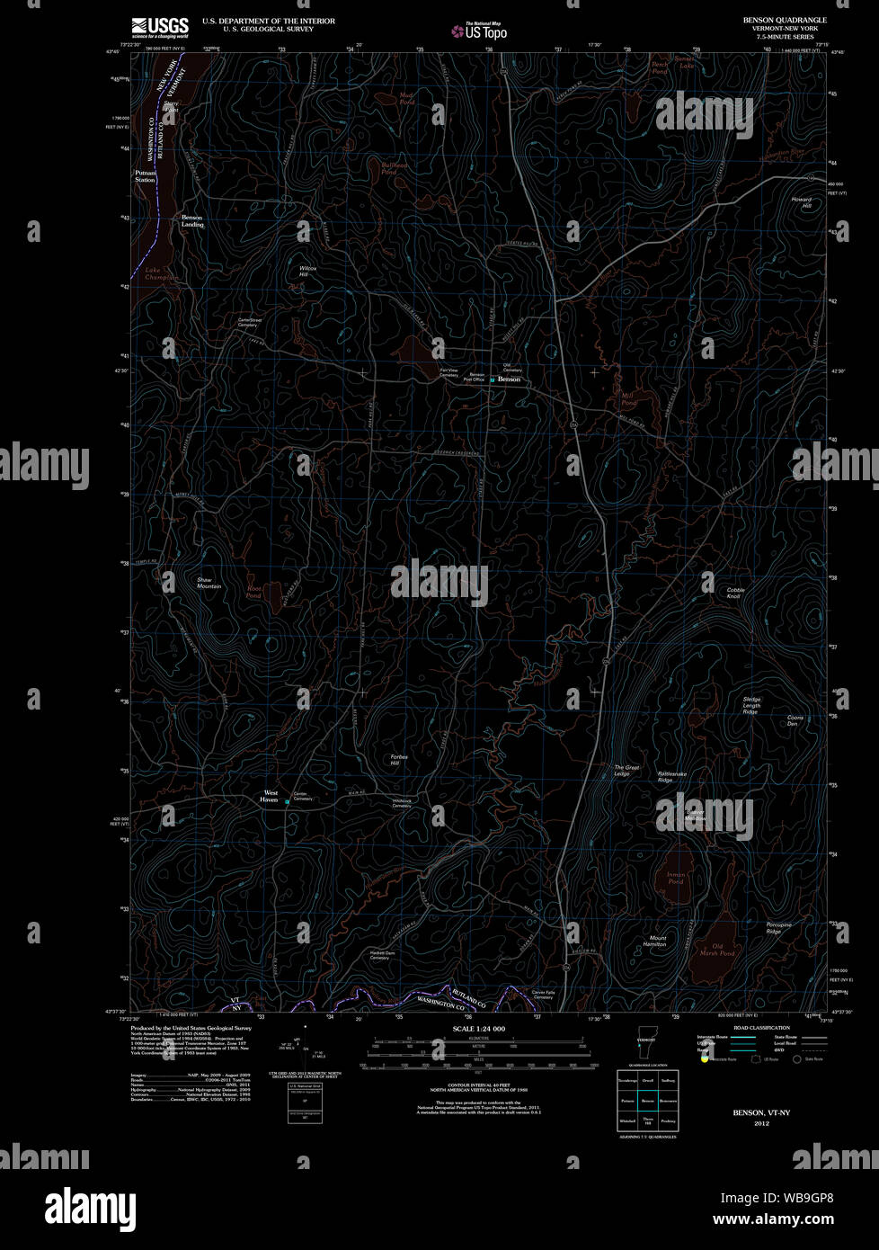 USGS Topo Map Vermont VT Benson 20120209 TM Inverted Restoration Stock ...