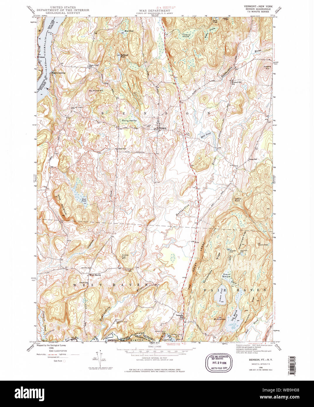 USGS Topo Map Vermont VT Benson 337312 1946 24000 Restoration Stock ...