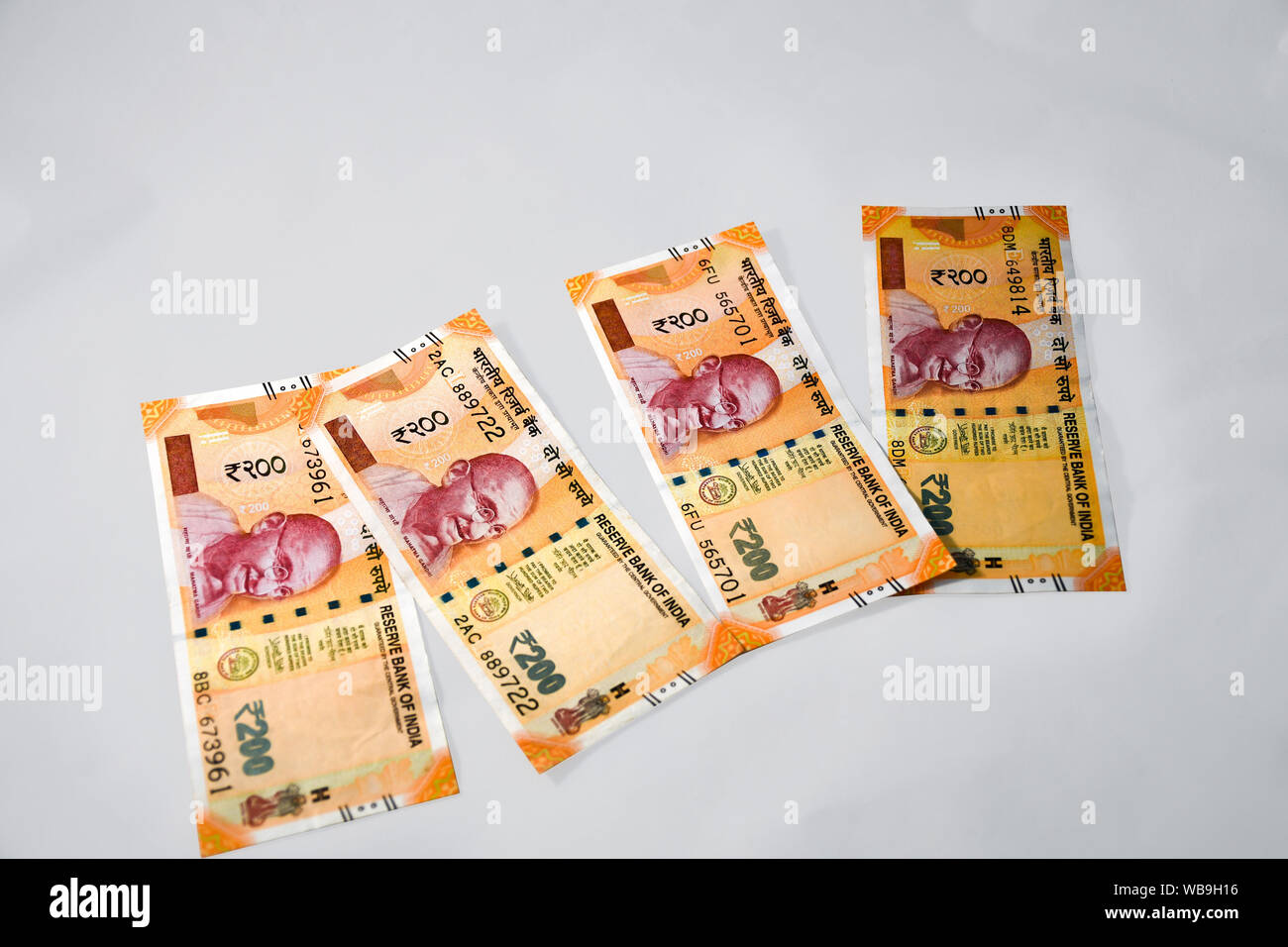 Modern Indian Two Hundred Rupees Currency Notes on a minimal grey ...