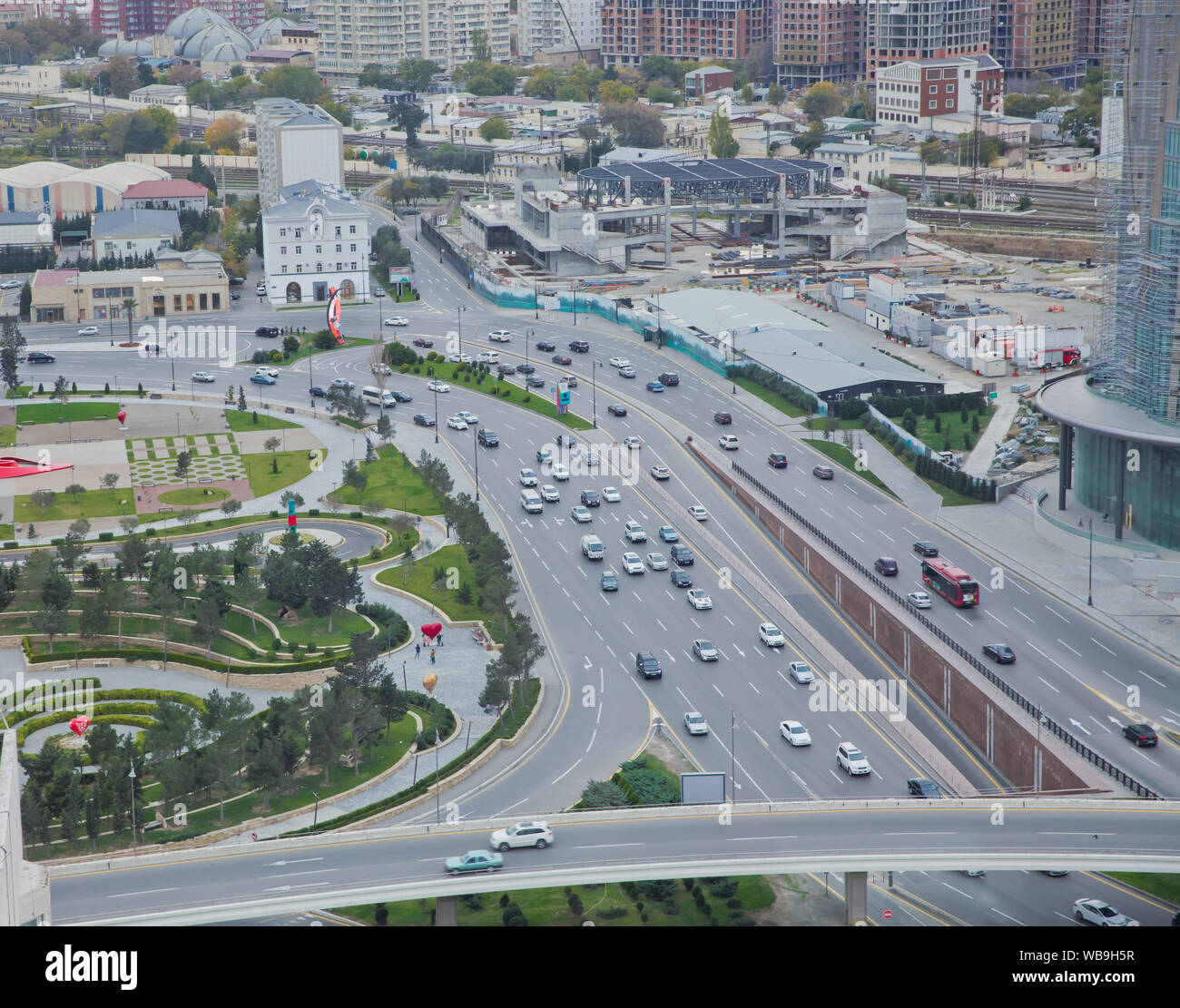 Azerbaijan Baku . Bridges, roads. Top view . Aerial view of highway and ...