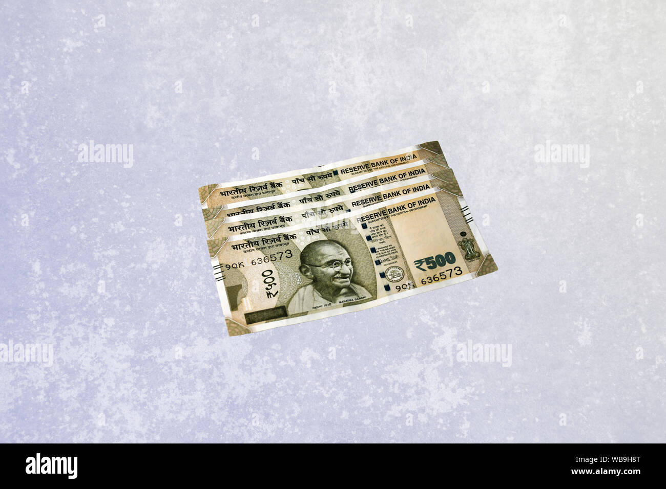 Modern Indian Five Hundred Rupees Currency Notes on a grey background ...