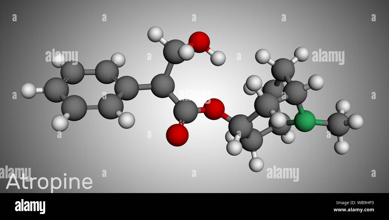 Atropine drug molecule. It is plant alkaloid. Molecule model ...