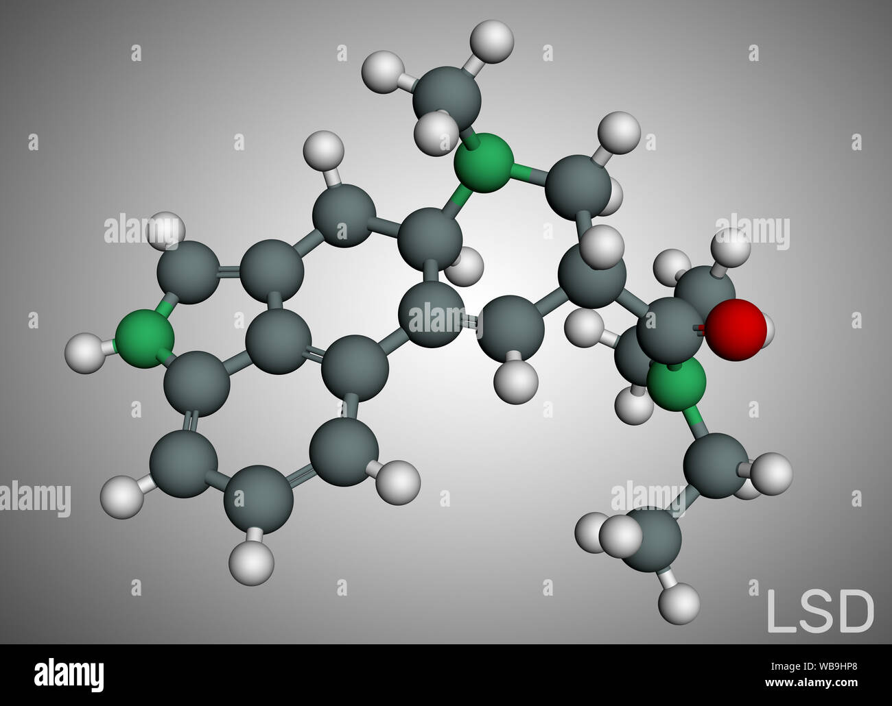 Lysergic acid diethylamide, LSD molecule. It is a hallucinogenic drug ...