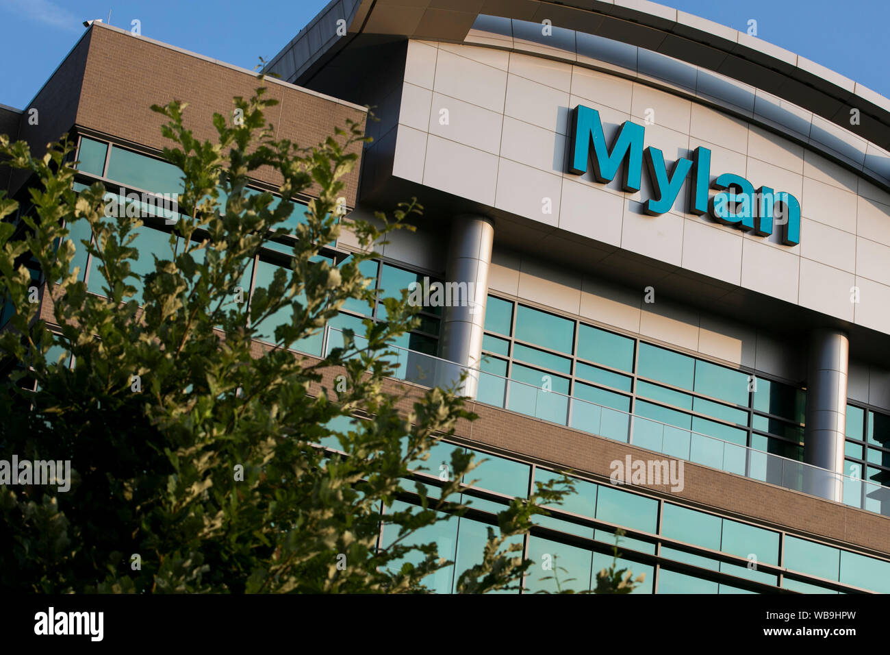 A logo sign outside of the headquarters of Mylan in Canonsburg ...