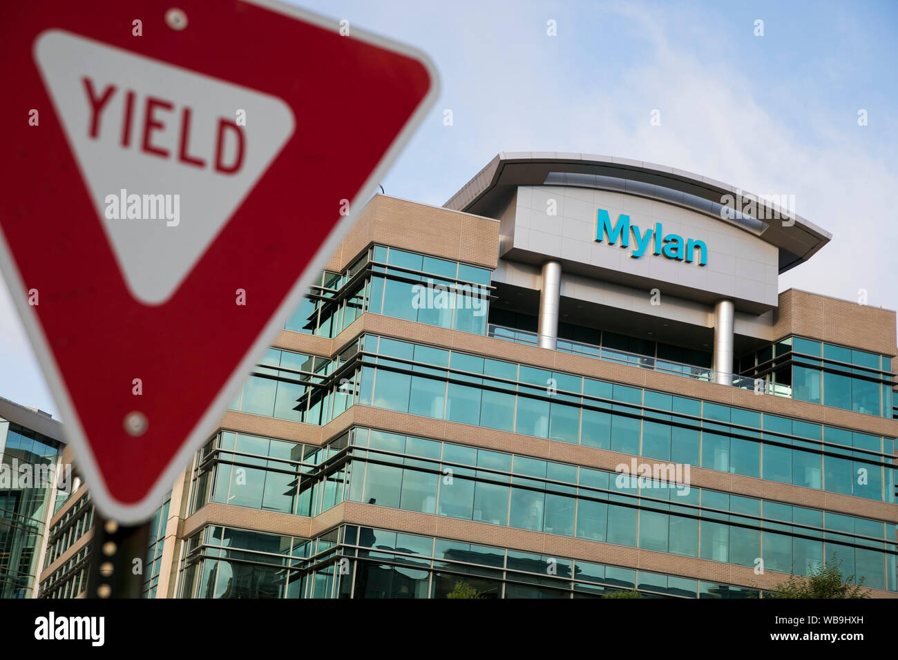 A logo sign outside of the headquarters of Mylan in Canonsburg ...
