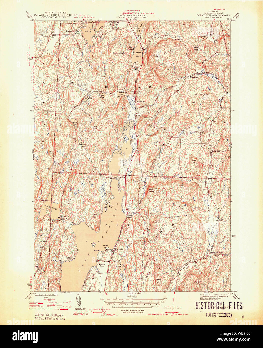 USGS Topo Map Vermont VT Bomoseen 337781 1944 31680 Restoration Stock ...