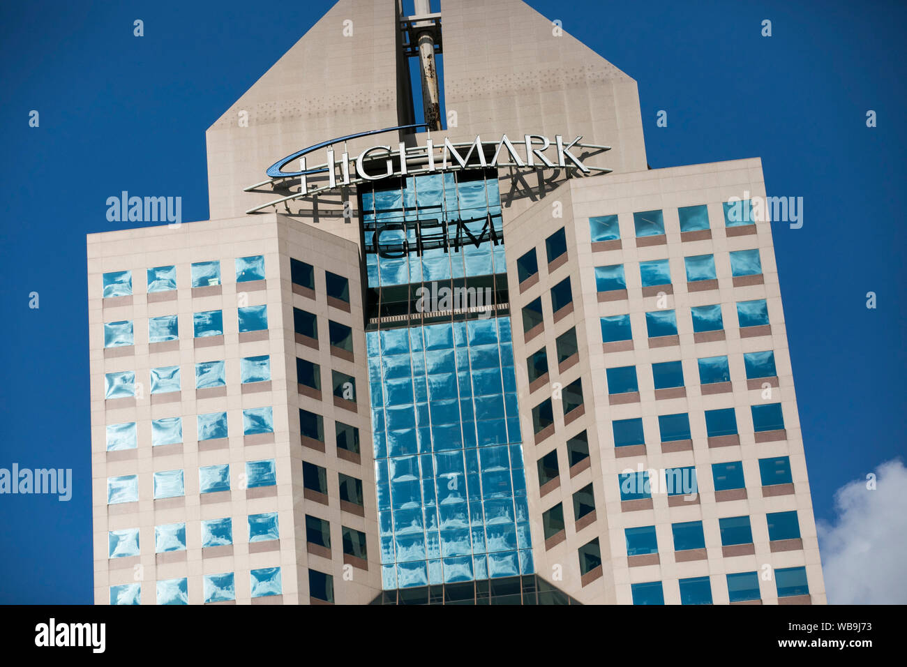 A logo sign outside of the headquarters of Highmark in Pittsburgh ...