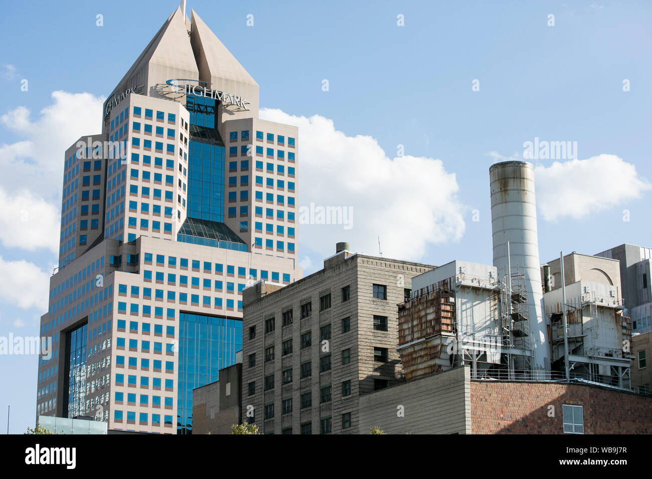 A logo sign outside of the headquarters of Highmark in Pittsburgh ...